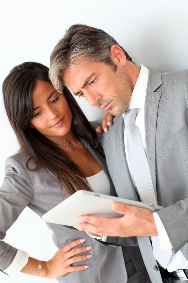 Corporate People Working with Tablet Stock Image - Image of suit ...