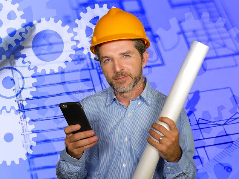 Attractive Efficient and Confident Architect Man in Builder Helmet ...