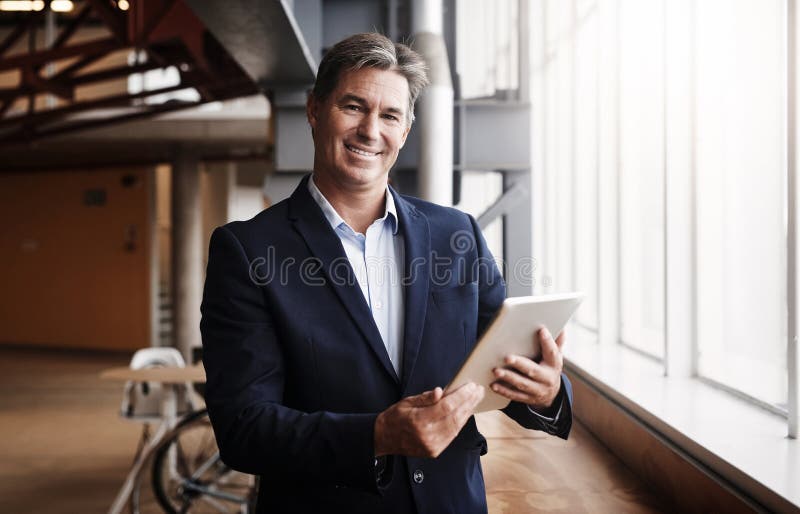 Corporate, Portrait and Tablet with Business Man in Eco Friendly Office ...