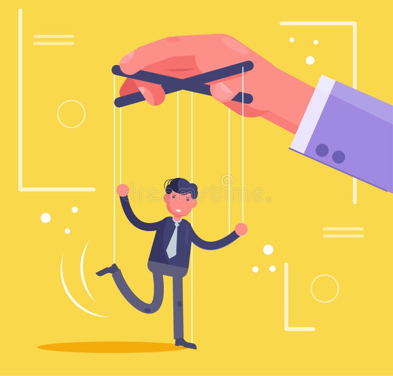 Man Pulling The Strings. Worker As A Marionette Puppet Theater Stock ...