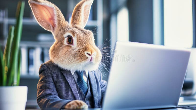 Corporate Rabbit Giving a Serious Presentation while Working on a ...