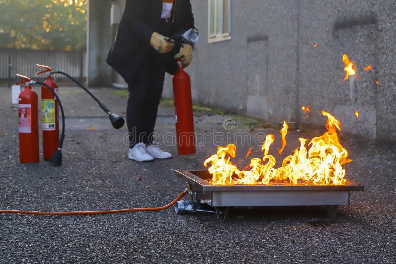 Corporate Safety - Exercise during a Firefighting Course Stock Photo ...
