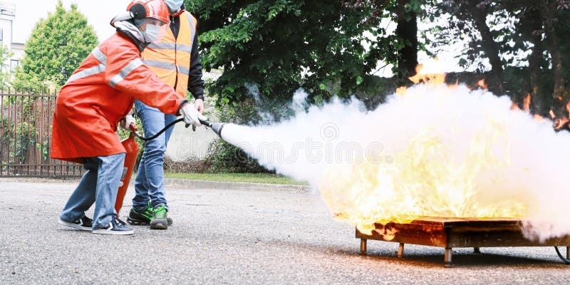 Corporate Safety - Exercise during a Firefighting Course Stock Photo ...