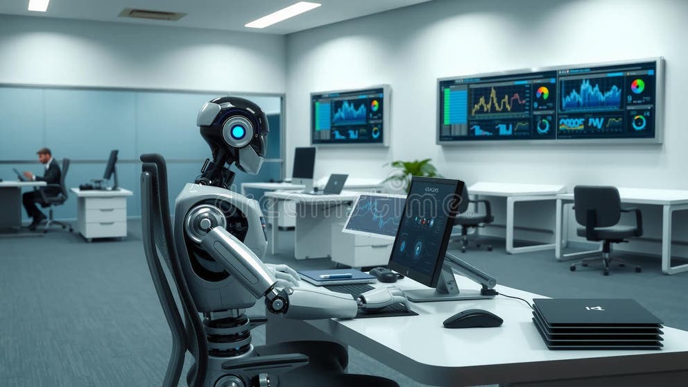 Digital Office Environment with an Autonomous AI Worker, Symbol of ...