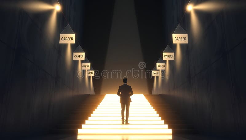 Corporate Silhouette Standing at the Base of a Glowing Stairway ...