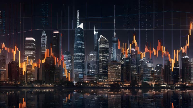 Corporate Skyline with Overlapping Financial Data and Analytics Stock ...