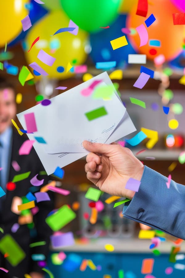 Corporate Success Celebration Hand Holding Certificate Amid Cheering ...