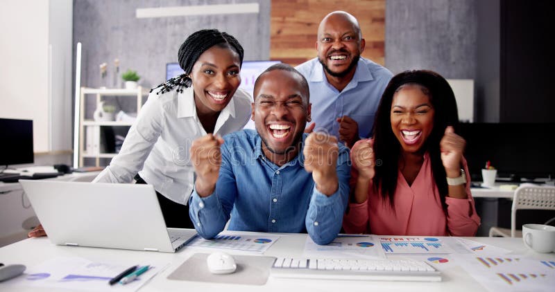 Corporate Success Celebration at Work. African Group Stock Photo ...