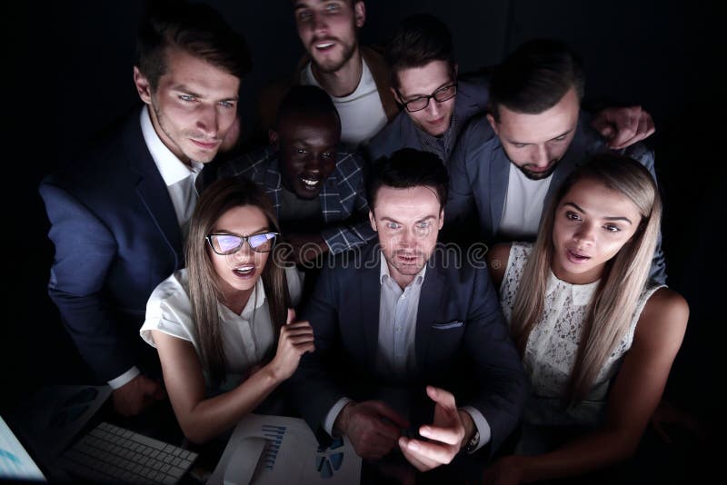Corporate Team of Employees Looking at the Computer Screen Stock Photo ...