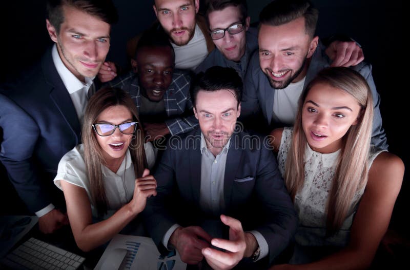 Corporate Team of Employees Looking at the Computer Screen Stock Image ...