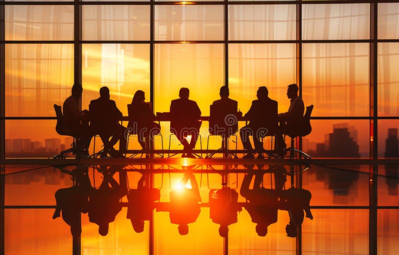Corporate Teams Strategy Session Bathed in the Glow of a Setting Sun ...