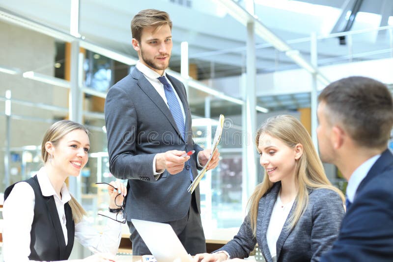 Corporate Team Working Colleagues Working in Modern Office Stock Image ...