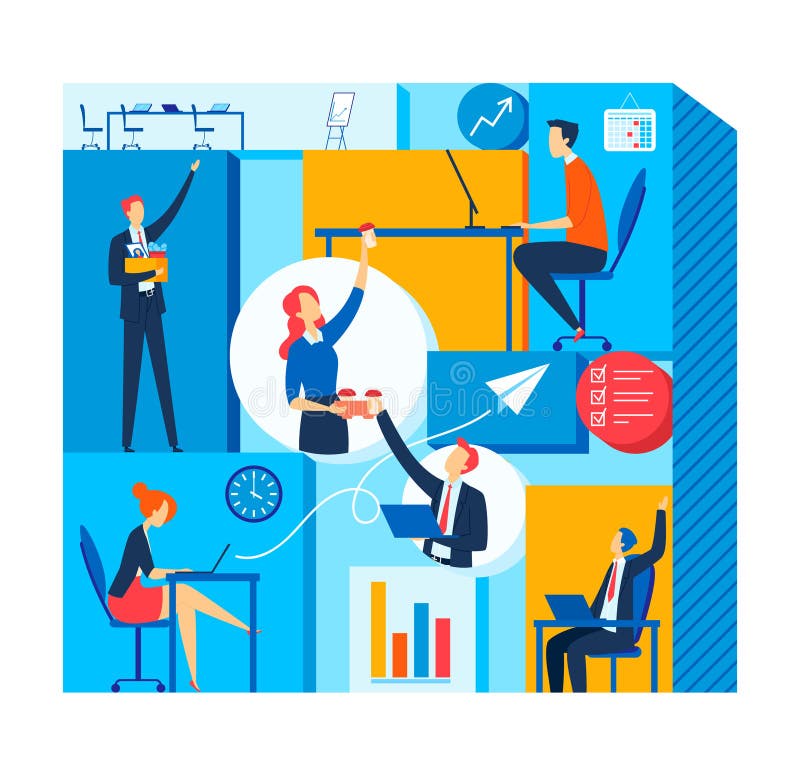 Corporate Team Working in Office. Businesspeople Engaging in Various ...