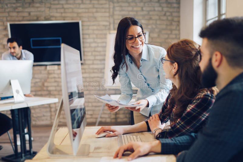Corporate Teamworking Colleagues in Modern Office Stock Photo - Image ...