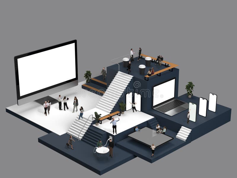 Corporate Technology Hub. Business People Interacting with Advanced ...