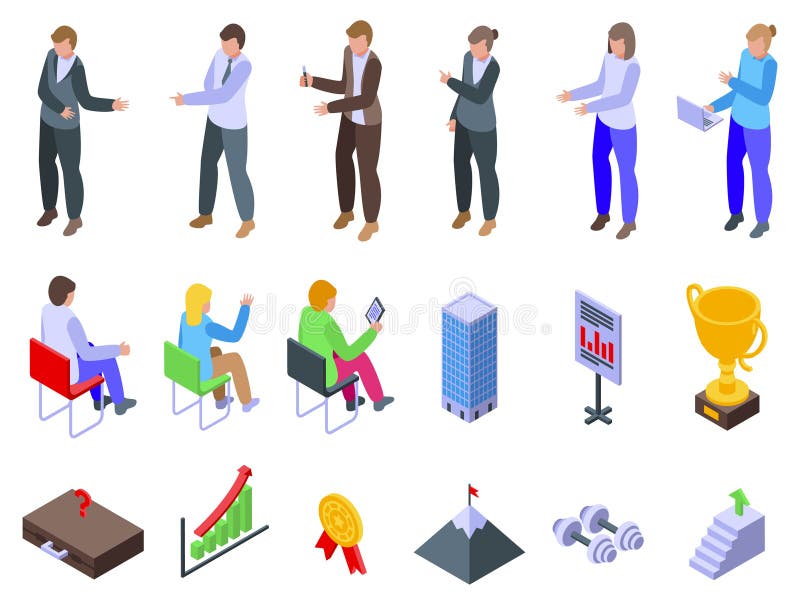 Corporate Trainer Icons Set Isometric Vector. Business Training Stock ...