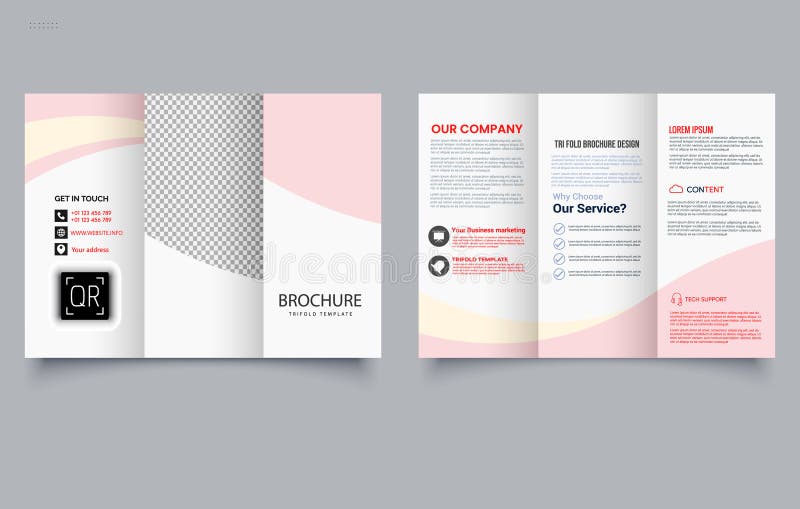 Corporate Trifold Brochure Template with Peach Color Waves. Editable ...