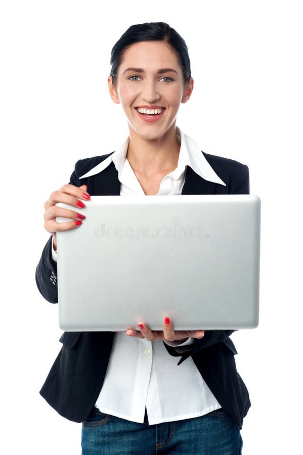 Corporate Woman Holding Laptop Stock Image - Image of executive ...