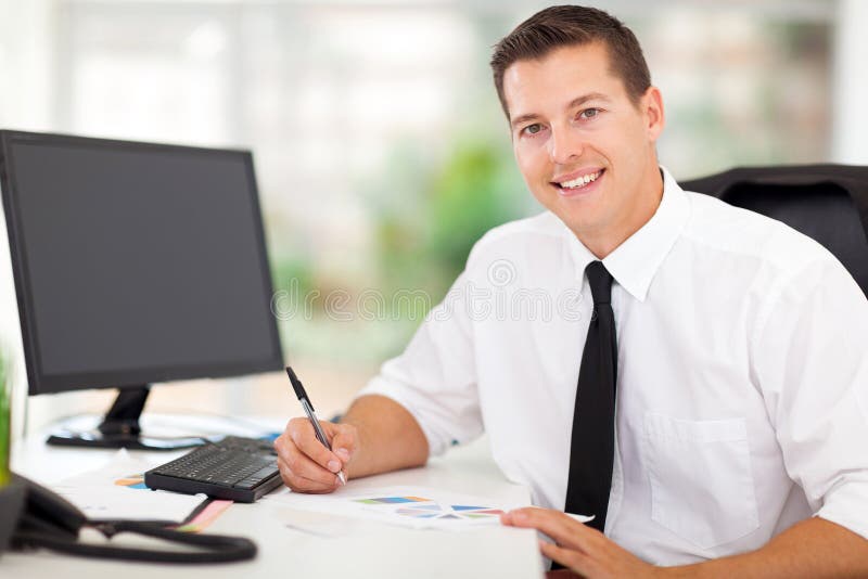 Happy office worker stock image. Image of worker, notebook - 4802121