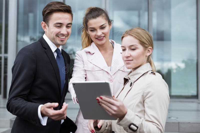 Corporation Employees with Tablet Stock Photo - Image of formal, agency ...