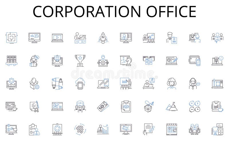 Corporation Office Line Icons Collection. Display, Screens, Interface ...