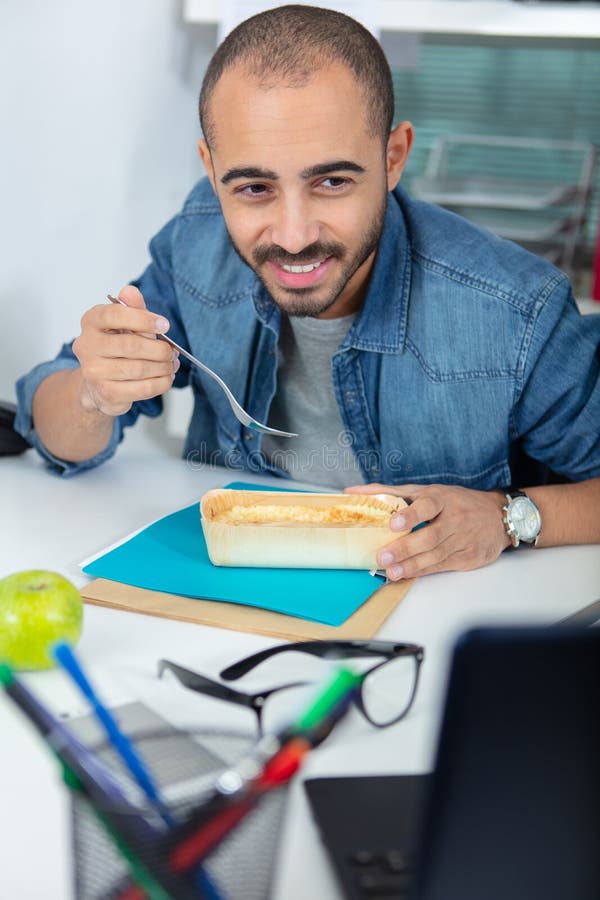 Corporative Worker Has Lunch at Workplace Stock Photo - Image of table ...