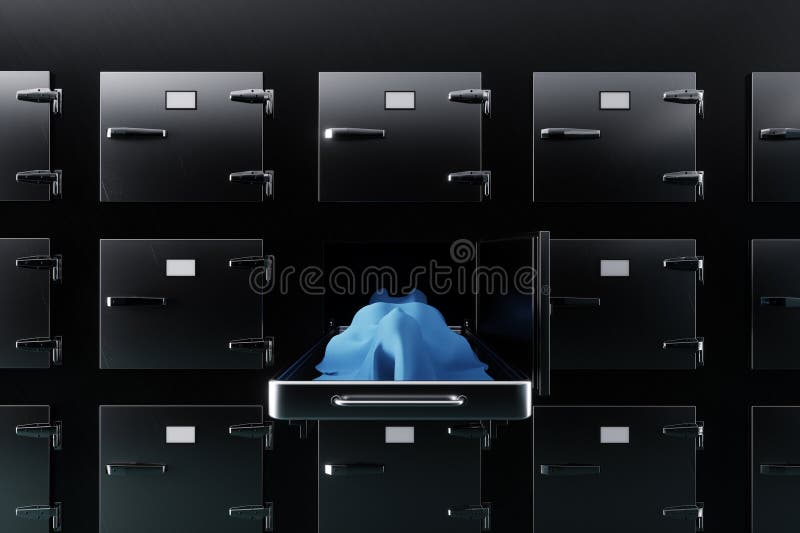 A Corpse Covered with a Blue Cloth on a Refrigerator Table in a Morgue ...