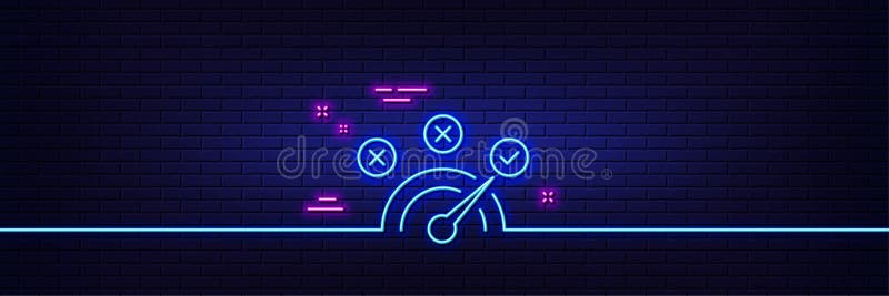 Correct Answer Line Icon. Speedometer Concept Sign. Neon Light Glow ...