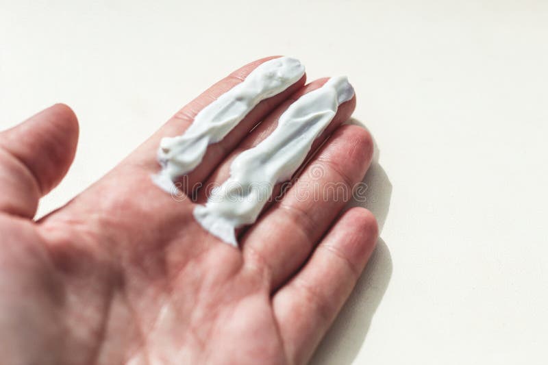 Correct Application of Sunscreen on 2 Fingers Spf 50 Stock Photo ...