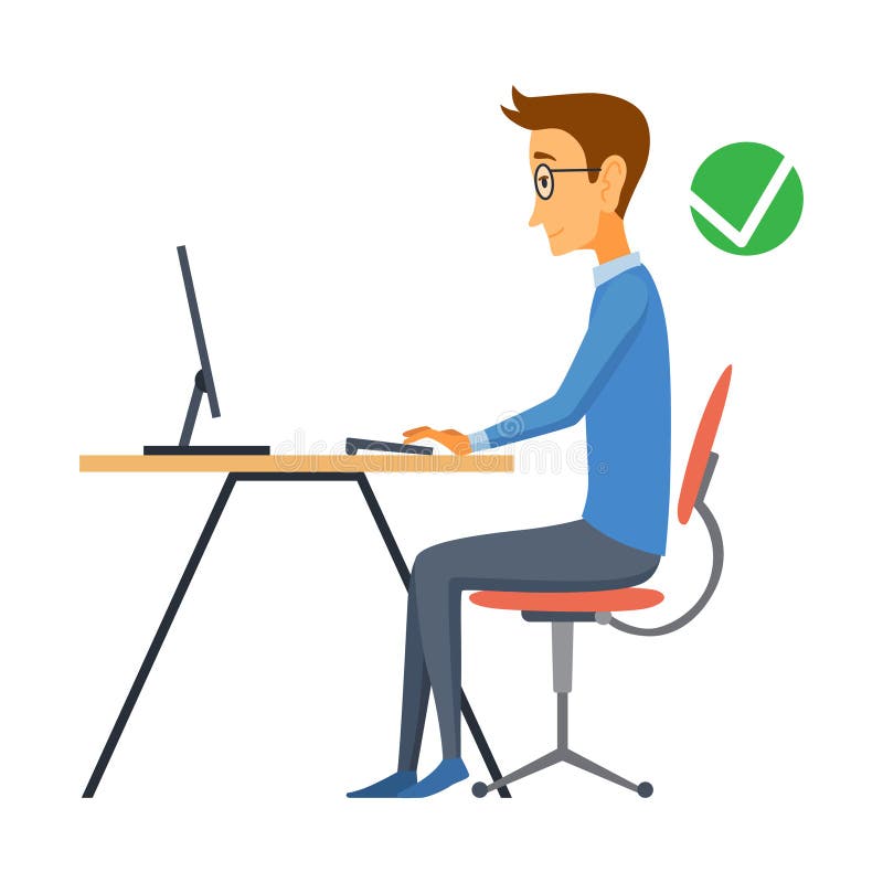 Correct Body Alignment in Sitting Working with Computer. Wrong Posture ...