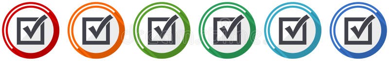 Correct, Check Box Icon Set, Flat Design Vector Illustration in 6 ...