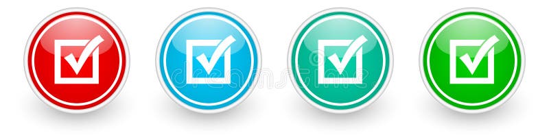 Correct, Check Box Vector Icons, Colorful Glossy Buttons on White Stock ...