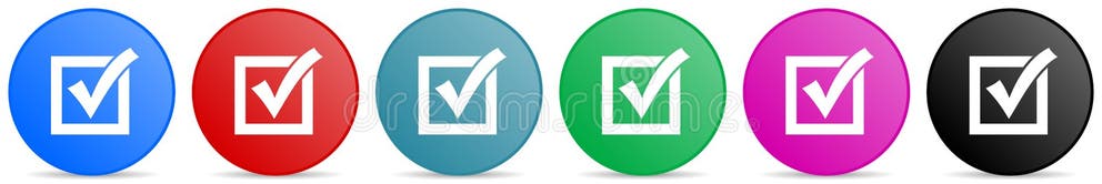 Correct, Check Box Vector Icons, Set of Circle Gradient Buttons in 6 ...