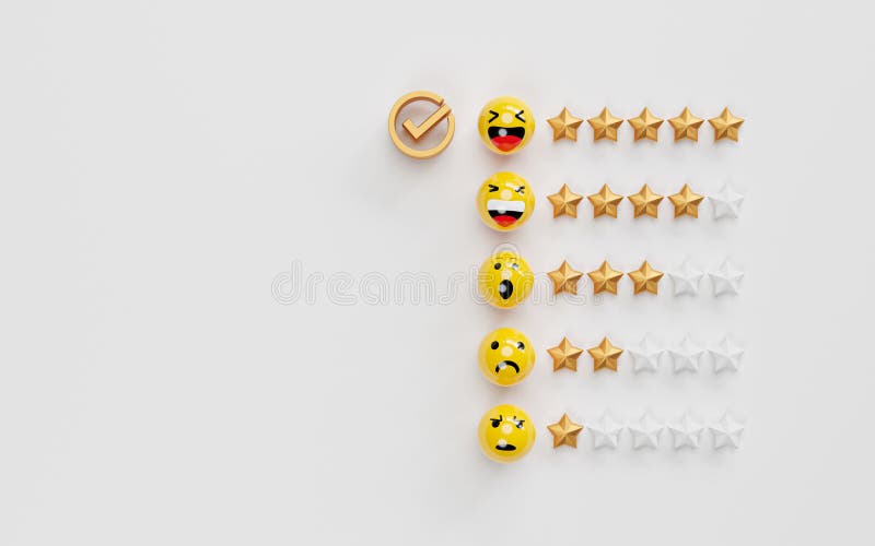 Correct or Check Mark on Smile Face with Five Stars for Excellent ...