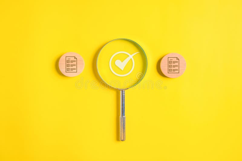 Correct Checklist Icons and Magnifying Glass for Business Document ...