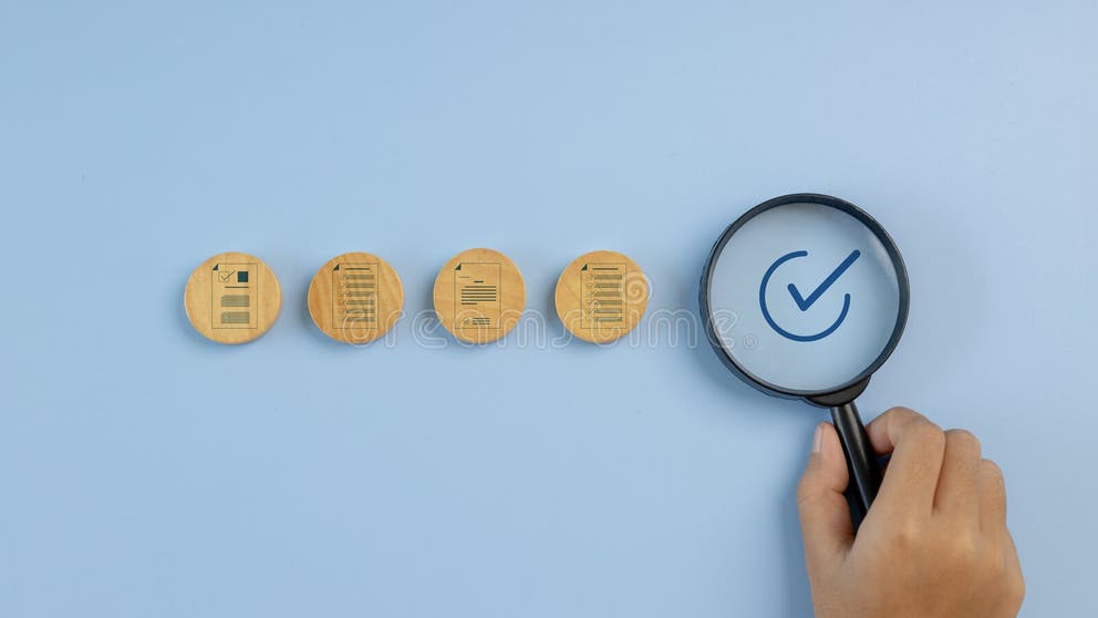 Correct Checklist Icons and Magnifying Glass for Business Document ...