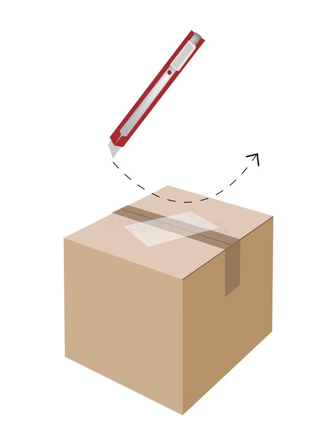 Correct Cutting Procedure To Open a Cardboard Box Stock Vector ...