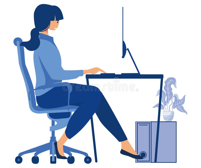 Correct Good Position Posture for Sitting at Computer Desk, Neck Poses ...