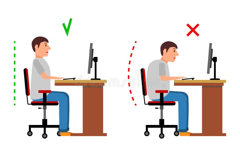 Correct and Incorrect Back Sitting Position in Flat Style. Vector ...