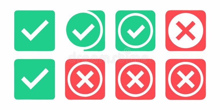 Correct Incorrect Check Mark Cross Icons Set UI UX Design Elements ...