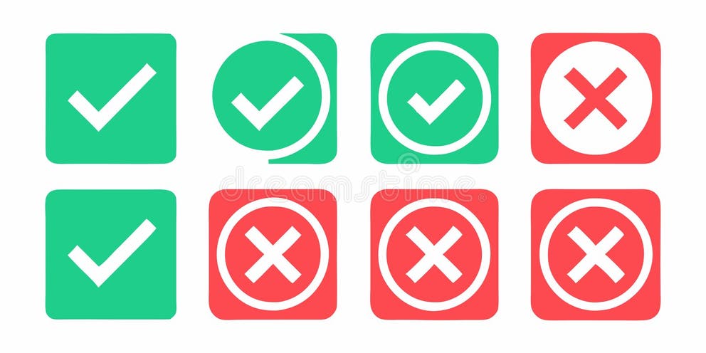 Correct Incorrect Check Mark Cross Icons Set UI UX Design Elements ...