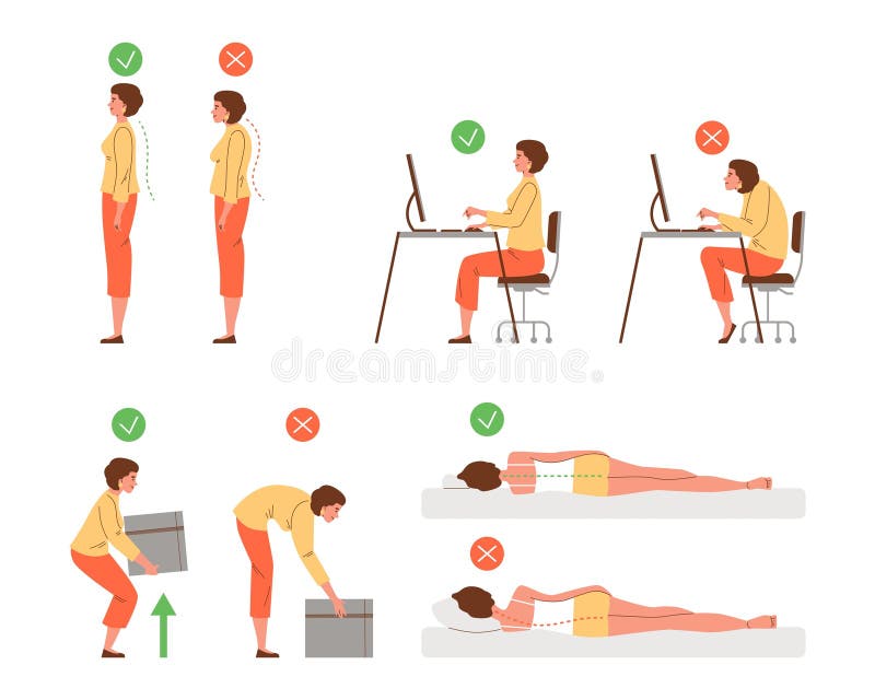 Vector Isolated Illustration Set of Correct and Incorrect Human Poses ...