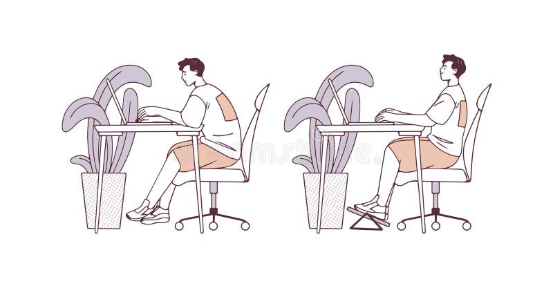 Correct and Incorrect Postures for Sitting at Office Desk. Infographic ...