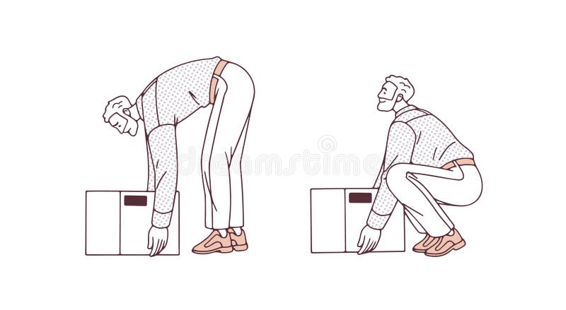 Correct and Incorrect Postures To Lift Objects, Weight Side View ...