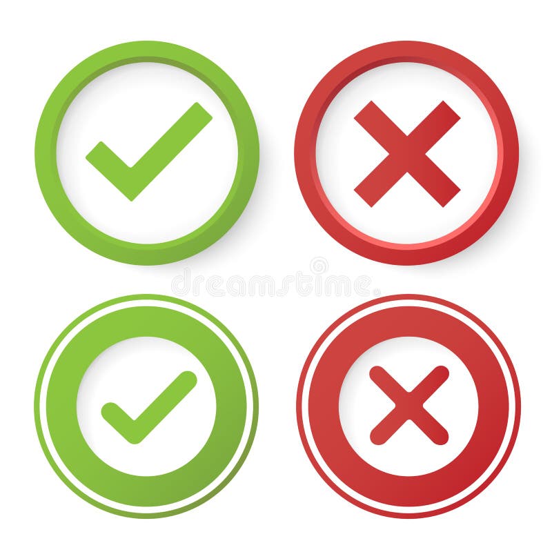 Correct and Incorrect Vector Sign. Green Check Mark Sticker and Red ...