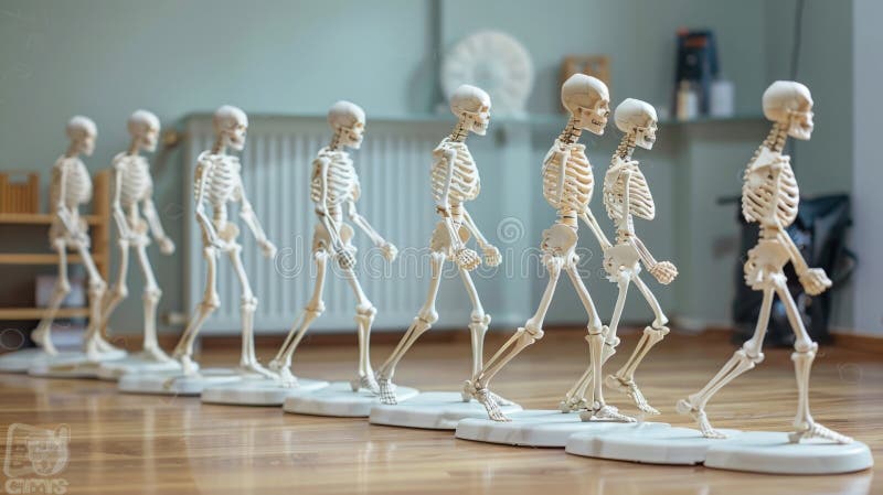 Correct Posture Month. a Lineup of Miniature Skeleton Models Displaying ...