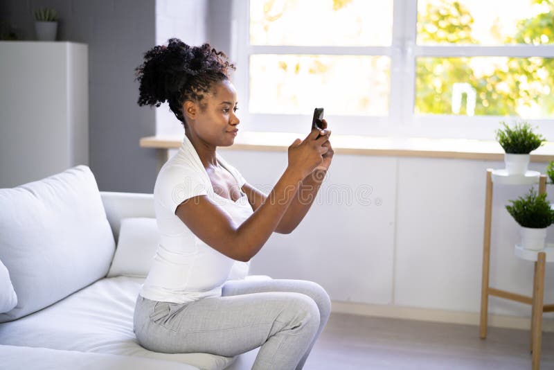 Correct Posture To Avoid Backache Using Smartphone Stock Image - Image ...