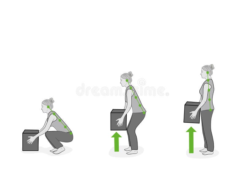 Correct Posture To Lift a Heavy Object Safely. Illustration of Health ...