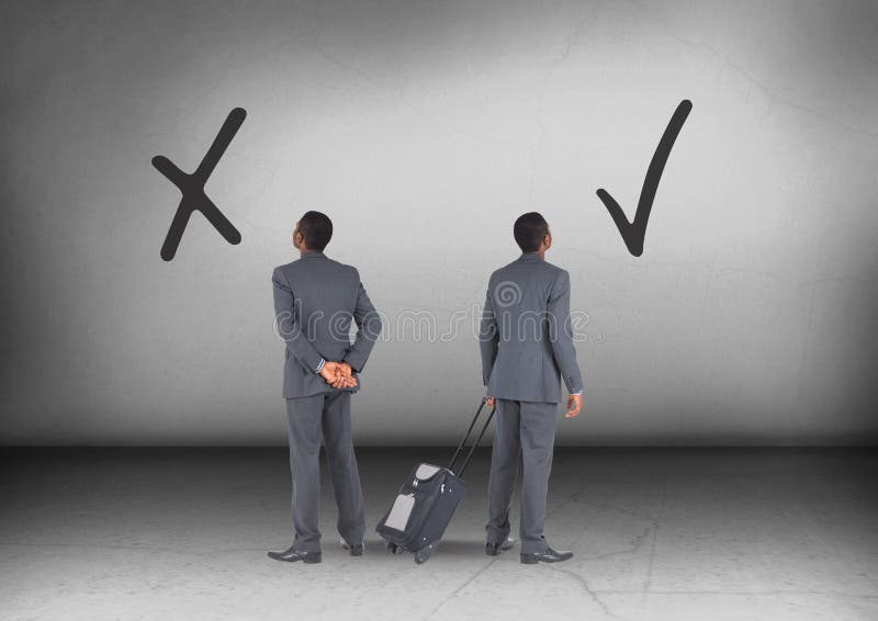 Correct Right or Wrong Drawings with Businessman Looking in Opposite ...