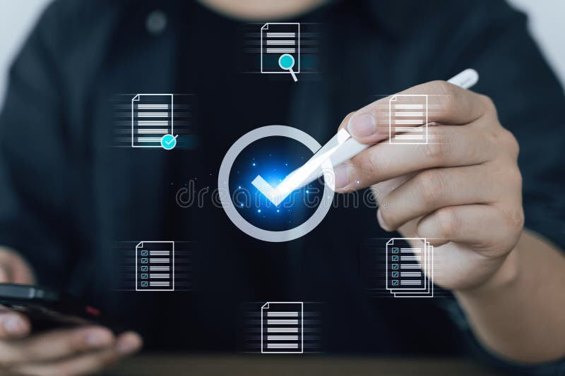 Correct Sign Mark and Document Icon for Online Quality Control Document ...